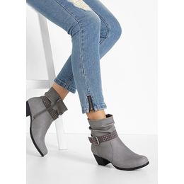 bonprix Stiefeletten, grau, Gr.40, L&auml;ssige Stiefelette mit dekorativer Schnalle und Riemen