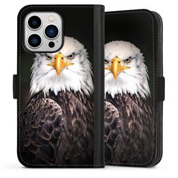 DeinDesign iPhone 13 Pro Handy Klapph&uuml;lle Handyh&uuml;lle aus Kunst Leder schwarz Flip Case Animals Eagle Bird Sideflip mit Lasche