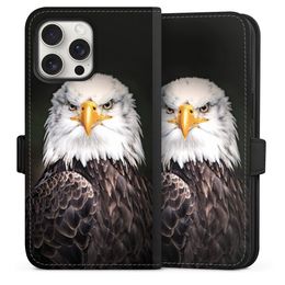 DeinDesign iPhone 15 Pro Max Handy Klapph&uuml;lle Handyh&uuml;lle aus Kunst Leder schwarz Flip Case Animals Eagle Bird Sideflip mit Lasche