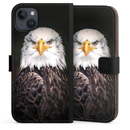 DeinDesign iPhone 14 Plus Handy Klapph&uuml;lle Handyh&uuml;lle aus Kunst Leder schwarz Flip Case Animals Eagle Bird Sideflip mit langer Lasche