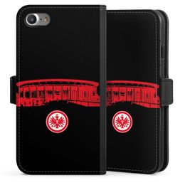DeinDesign iPhone SE (2022) Handy Klapph&uuml;lle Handyh&uuml;lle aus Kunst Leder schwarz Flip Case Eintracht Frankfurt Stadium Official Licensed Product Sideflip mit 