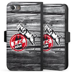 DeinDesign iPhone 8 Handy Klapph&uuml;lle Handyh&uuml;lle aus Kunst Leder schwarz Flip Case 1. Fc K&ouml;ln Official Licensed Product Wooden Look Sideflip mit Lasche