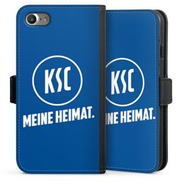 DeinDesign iPhone SE (2022) Handy Klapph&uuml;lle Handyh&uuml;lle aus Kunst Leder schwarz Flip Case Ksc Karlsruher Sc Statement Sideflip mit Lasche