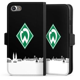 DeinDesign iPhone SE (2022) Handy Klapph&uuml;lle Handyh&uuml;lle aus Kunst Leder schwarz Flip Case Skyline Sv Werder Bremen Official Licensed Product Sideflip mit Lasche