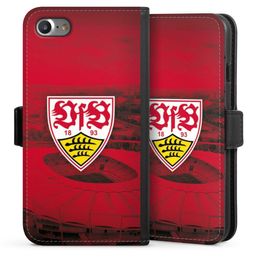 DeinDesign iPhone SE (2022) Handy Klapph&uuml;lle Handyh&uuml;lle aus Kunst Leder schwarz Flip Case Vfb Stuttgart Official Licensed Product Stadium Sideflip mit Lasche