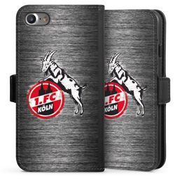 DeinDesign iPhone SE (2022) Handy Klapph&uuml;lle Handyh&uuml;lle aus Kunst Leder schwarz Flip Case Metallic Look Official Licensed Product 1. Fc K&ouml;ln Sideflip mit Lasche