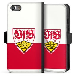 DeinDesign iPhone SE (2020) Handy Klapph&uuml;lle Handyh&uuml;lle aus Kunst Leder schwarz Flip Case Vfb Stuttgart Official Licensed Product Logo Sideflip mit Lasche
