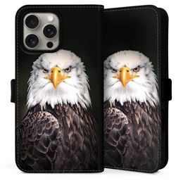 DeinDesign iPhone 16 Pro Handy Klapph&uuml;lle Handyh&uuml;lle aus Kunst Leder schwarz Flip Case Animals Eagle Bird Sideflip mit Lasche