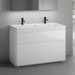 neoro n50 Unterschrank B: 120 cm mit 2 Ausz&uuml;gen, Doppelwaschtisch mit 2 Hahnl&ouml;chern wei&szlig; matt,, BN0141WM+BN0444WH,