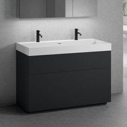neoro n50 Unterschrank B: 120 cm mit 2 Ausz&uuml;gen, Doppelwaschtisch mit 2 Hahnl&ouml;chern wei&szlig; matt,, BN0141WM+BN0444BM,