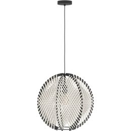 Eglo Hängeleuchte "Waverton Hängelampe, Esszimmerlampe, Metall, Holz, Textil in Weiß, E27", schwarz, 1, Ø 48cm H: 110cm, 1 Stk., Leuchten, Hängeleuchte