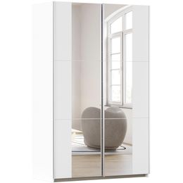 Schwebetürenschrank Rauch "Kleiderschrank Drehtürenschrank Schrank Garderobe KRONACH TOPSELLER", weiß (alpinweiß, griffleisten alu, 2 spiegel), B:131cm H:210cm T:59cm, Holzwerkstoff, Schränke, Schwebetürenschrank, mit Spiegel und viel Stauraum, Metallgriffleisten, MADE IN GERMANY
