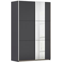 Schwebetürenschrank Rauch "Kleiderschrank Drehtürenschrank Schrank Garderobe KRONACH TOPSELLER", grau (graumetallic, griffleisten alu, 1 spiegel), B:131cm H:210cm T:59cm, Holzwerkstoff, Schränke, Schwebetürenschrank, mit Spiegel und viel Stauraum, Metallgriffleisten, MADE IN GERMANY