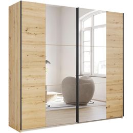 Schwebetürenschrank Rauch "Kleiderschrank Drehtürenschrank Schrank Garderobe KRONACH TOPSELLER", braun (eiche artisan, griffleisten grau, 2 spiegel), B:218cm H:210cm T:59cm, Holzwerkstoff, Schränke, Schwebetürenschrank, mit Spiegel und viel Stauraum, Metallgriffleisten, MADE IN GERMANY