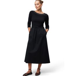 Midikleid Zero "Damen A-Linie mit Nieten", Damen, Gr. 34, Normalgrößen, schwarz (patch schwarzschwarz), Web, Obermaterial: 98% Polyester, 2% Elasthan, unifarben, festlich, figurbetont lang, U-Boot-Ausschnitt, eng, Kleider Midikleid, weiteres Detail