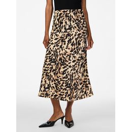 Midirock Y.A.S "YASPELLA HW MIDI SKIRT S. NOOS", Damen, Gr. L (40), schwarz (schwarz aop:leo print), Web, Obermaterial: 97% Polyester, 3% Elasthan, animal-print, regular fit wadenlang, Röcke