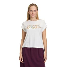 Kurzarmshirt Cartoon "Damen mit Rundhalsausschnitt", Damen, Gr. 34, blau (patch cream, light blau), Obermaterial: 50% Baumwolle, 50% Modal, loose fit normal, Rundhals, Shirts