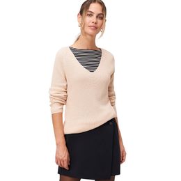 Strickpullover Zero "Damen mit V-Ausschnitt", Damen, Gr. 34, schwarz cream melange, Strick, Obermaterial: 60% Baumwolle, 40% Polyacryl, figurumspielend lang, V-Ausschnitt, weit, Pullover Strickpullover, Plain/ohne Details