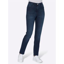 High-waist-Jeans Classic Basics, Damen, Gr. 52, Normalgrößen, blau (dunkelblau), 81% Baumwolle, 17% Polyester, 2% Elasthan, unifarben, lang, Jeans High-Waist-Jeans