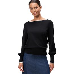 Strickpullover Zero "Damen mit Kontrastpaspel", Damen, Gr. 34, schwarz (patch schwarzcream), Strick, Obermaterial: 80% Viskose, 20% Polyester, unifarben, figurbetont normal, U-Boot-Ausschnitt, weit B&uuml;ndchen kontrastfarben, Pullover Strickpullover, weiteres Detail
