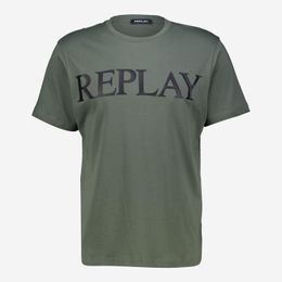Replay Dunkelgrünes T-Shirt mit aufgedrucktem Logo