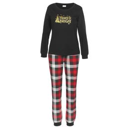 Lascana Pyjama Damen Gr&ouml;&szlig;e M gold / hellgrau / feuerrot / schwarz Winterkleid