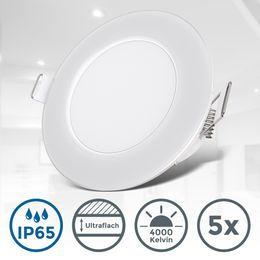 B.K.LICHT LED Einbauleuchte "5er Set LED Bad Einbaustrahler, IP65 geschützt, flache LED Einbauspots", 5, Ø 8,6cm H: 3cm, 5 Stk., weiß, Leuchten,