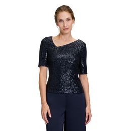 Vera Mont Damen Kurzarmshirt "Damen mit Glanzeffekt", blau, festlich, Gr. 36, Obermaterial: 93% Polyester, 7% Elasthan, Shirts, Pailletten