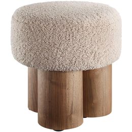 Sitzhocker Salesfever, B:50cm H:49cm T:50cm, braun, MDF, Walnussholzfurnier, Teddyfell (100% Polyester), Hocker, "mit Teddyfell-Sitzfläche – Großer