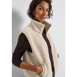 Street One Damen Fellwestesoft fawn beige, Gr. 42, unifarben, Web, Obermaterial: 100% Polyester, Westen, Teddy Weste mit Strickdetail