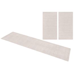 Bettumrandung Theko, H:14mm, beige, Obermaterial: 100% Wolle, Schlafzimmer, Bettumrandungen, "Gabbeh Uni, Handweb Teppich, meliert, reine Wolle",
