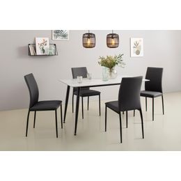 Essgruppe Hela, schwarz-weiß, Sitzmöbel-Sets, "ALIZIA Tischgruppe Küche Esszimmer, Tisch Stühle", Tischplatte Stein Breite 140 cm, Flachgewebe,