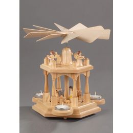 Albin Preissler Weihnachtspyramide "W&auml;rmespiel Christi Geburt, Handwerkskunst aus dem Erzgebirge", 29cm, beige, Weihnachtspyramiden, 2 Etagen,