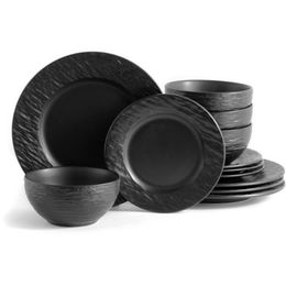ECHTWERK Tafelservice ""New Modern"", 12 Stk.schwarz, Geschirr-Sets, Modernes Geschirrset in Schiefer-Optik, hochwertige Stoneware