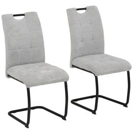 Freischwinger Hela, B:45cm H:96cm T:59cm, grau, 100% Polyester, St&uuml;hle, "LEONA Esszimmerstuhl", K&uuml;chenstuhl, f&uuml;r den Esstisch, in Teddyoptik, als 2er