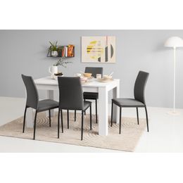 Essgruppe Hela, wei&szlig;, Holzwerkstoff, Sitzm&ouml;bel-Sets, "SIMONE", Platte mit Wendeeinlage, Bezug Microfaser, Unser Bestpreis