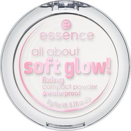 Essence Damen Puder "all about soft glow fixing compact powder waterproof", 24 g, wei&szlig;, Teint-Kosmetika, 3-tlg., wasserfest, langanhaltend,