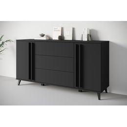 Sideboard Inosign, B:150cm H:77,8cm T:39,5cm, schwarz, Holzwerkstoff, Wohnzimmer, Sideboards, "Helsinki, Kommode mit 2 Türen und 3 Schubladen, Breite