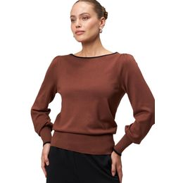 Zero Damen Strickpullover "Damen mit Kontrastpaspel"patch braunschwarz, Gr. 42, unifarben, Strick, Obermaterial: 80% Viskose, 20% Polyester,