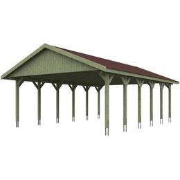 Skan Holz Doppelcarport SKANHOLZ, gr&uuml;n, Carports, "Wallgau", mit roten Dachschindeln
