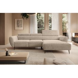 Ecksofa WERK2, B:277cm H:76cm T:174cmbeige, 90% Polyester, 10% Nylon, Wohnzimmer, Sofas, "Alisson, mit elektrischer Sitztiefenverstellung, L-Form,
