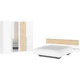 Schlafzimmer-Set Rauchalpinwei&szlig;, eiche artisan, Holzwerkstoff, Schlafzimmerm&ouml;bel-Sets, "Komplettzimmer Komplettschlafzimmer Komplett Set LAMELLA"
