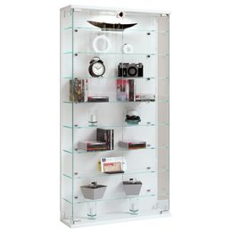 Wandregal Vcm, B:59cm H:114cm T:17cm, weiß, Wohnzimmer, Regale, "Wandvitrine Hängevitrine Glasvitrine Relas L"