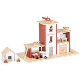 Pinolino Kinder Spiel-Feuerwehrwache "Feuerwache Ben", rot, Holz, B:55cm H:32cm T:25cm, Fahrzeug-Spielwelten, FSC - schützt Wald