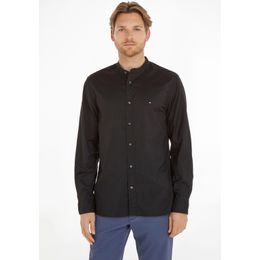 Tommy Hilfiger Herren Langarmhemd "NATURAL SOFT SOLID MAO Regular Fit SHIRT", schwarz, Gr. S, unifarben, Web, Obermaterial: 100% Baumwolle, Hemden,