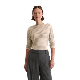 Marc O'Polo Langarmshirt MARC O'POLO "aus Melange-Jersey", Damen, Gr. M, light beige, Obermaterial: 100% Lyocell, gestreift, Basic, skinny fit, U-Boot-Ausschnitt, Babylock, Shirts Langarmshirt