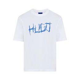 T-Shirt HUGO BLUE, Damen, Gr. L, open wei&szlig;110, Single Jersey, Obermaterial: 100% Baumwolle, unifarben, regular fit normal, Rundhals, abgesteppte Kante, Shirts T-Shirt, Rundhalsausschnitt, Regular Fit, Logodruck