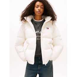 Steppjacke Tommy Jeans "TJW OVS HOODED FLAG PUFFER EXT", Damen, Gr. L (40), ancient wei&szlig;, Steppware, Obermaterial: 100% Nylon, unifarben, regular fit, B&uuml;ndchen, Jacken Steppjacke