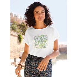 Kurzarmshirt Inspirationen "Shirt", Damen, Gr. 36, wei&szlig; (ecru, eucalyptus, bedruckt), 95% Viskose, 5% Elasthan, unifarben, Rundhals, Shirts