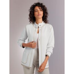 Damen Jacquardstrickjackesesam, wei&szlig;, Gr. 46, CREATION L PREMIUM, unifarben, 45% Baumwolle, 45% Modal, 10% Polyamid, Strickjacken